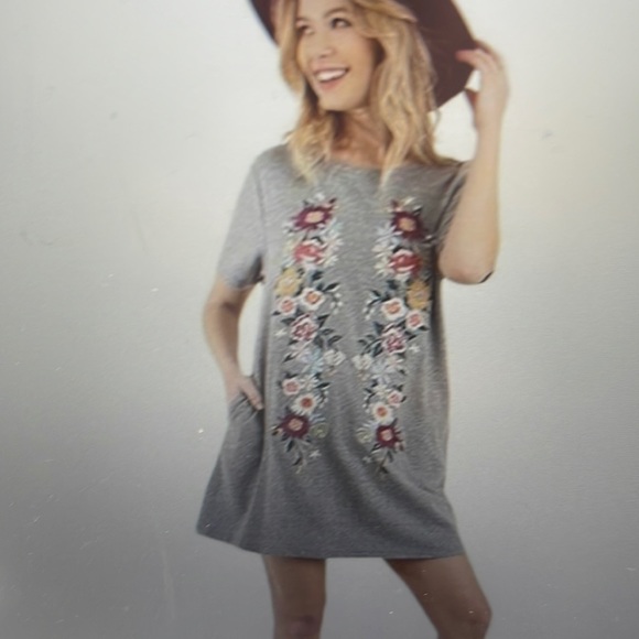 Umgee | Dresses | Umgee Boho Floral Grey Embroidered Dress Beach New ...